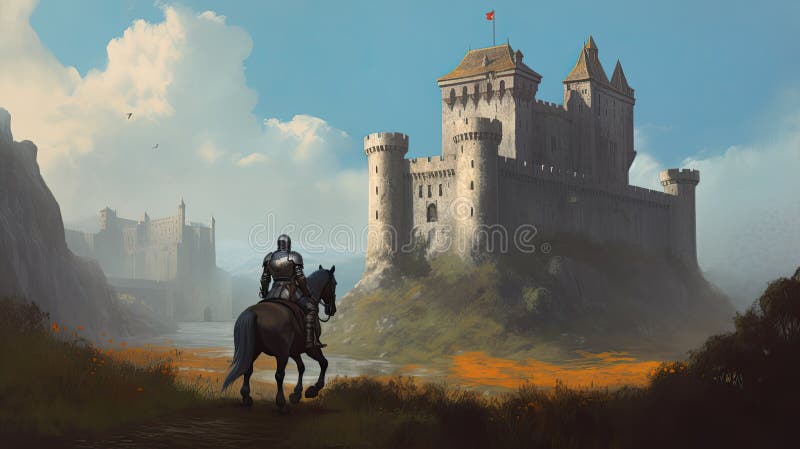 Knight in castle stock illustration. Illustration of weapon - 299170434