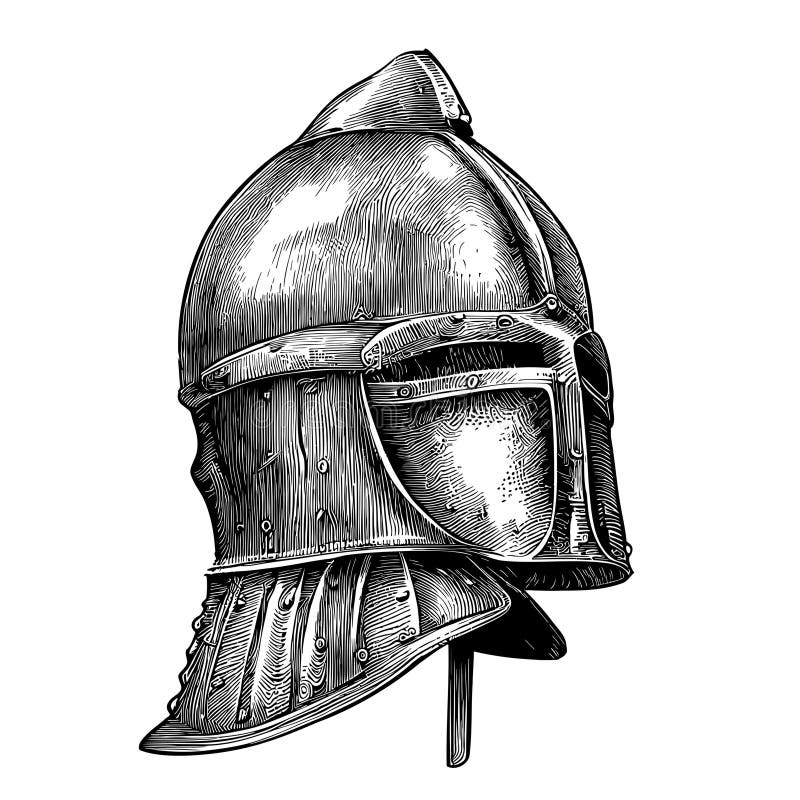 Knight Helmet Sketch Hand Drawn Vector Illustration Stock Illustration ...