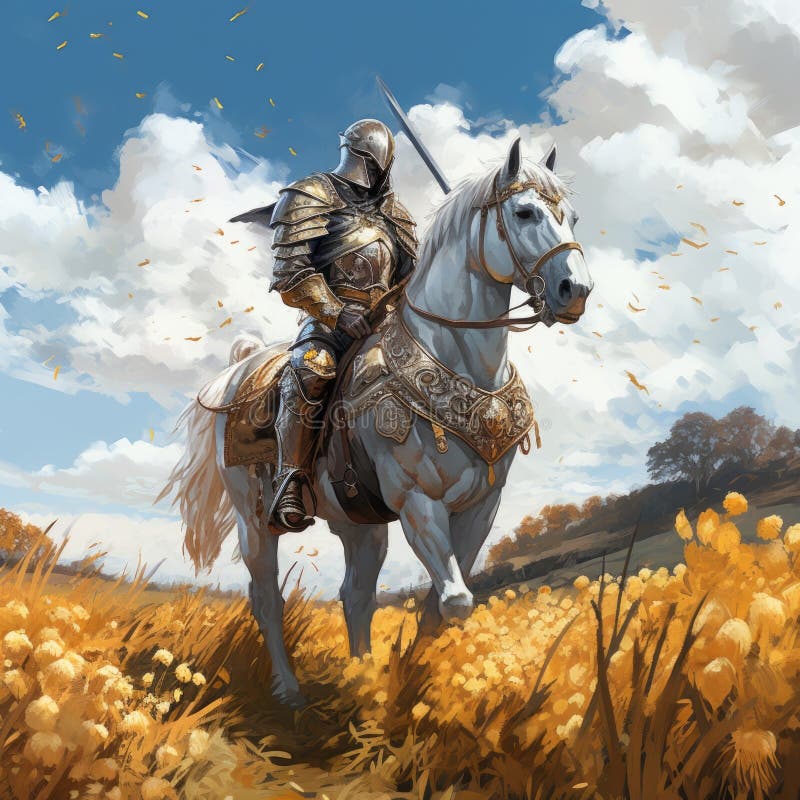 Knight on a Horse in a Field Stock Illustration - Illustration of armor ...