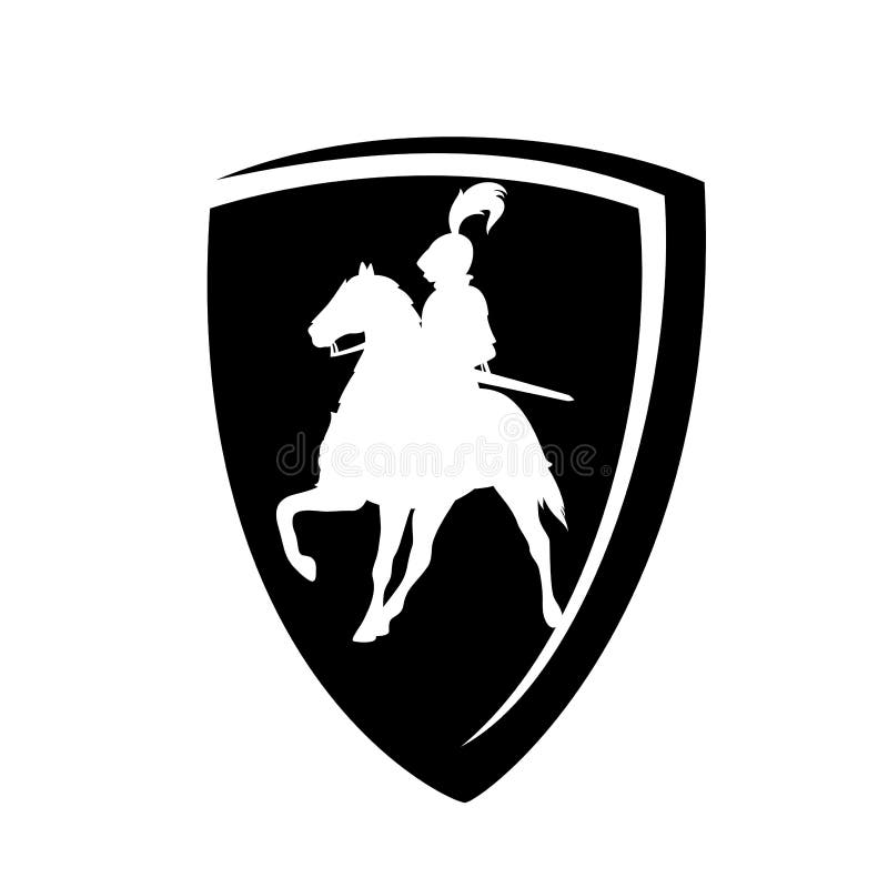 Heraldic Knight, Royal Crown, Sword, Rose Flowers and Shield Black and ...
