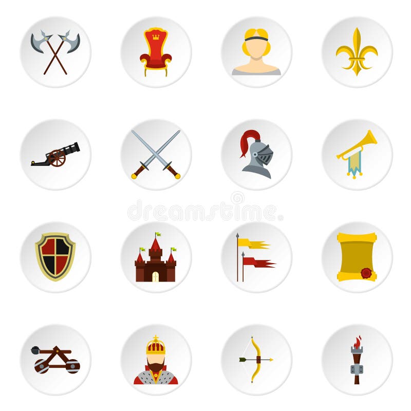 Knight Icons Set, Flat Style Stock Vector - Illustration of ancient ...