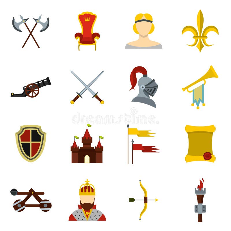 Knight Icons Set, Flat Style Stock Vector - Illustration of armor ...