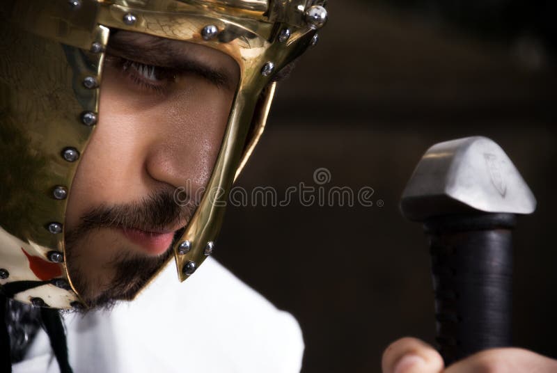 Knight Holding His Sword and Looking at Camera Stock Image - Image of ...