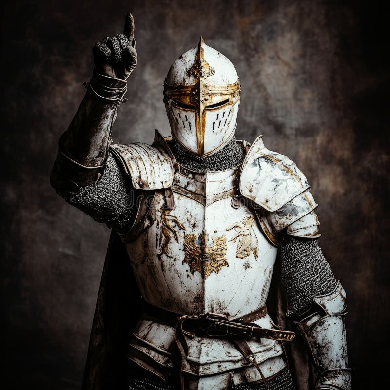 Knight in Medieval Armor Making a Gesture in a Dramatic Pose Stock ...