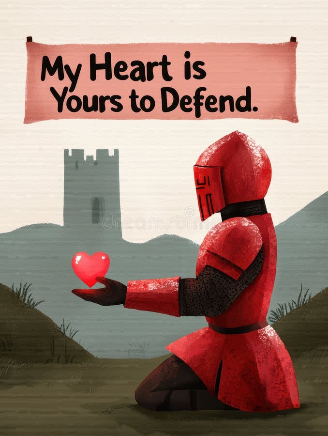 Knight Offering Heart in Medieval Setting. Stock Illustration ...