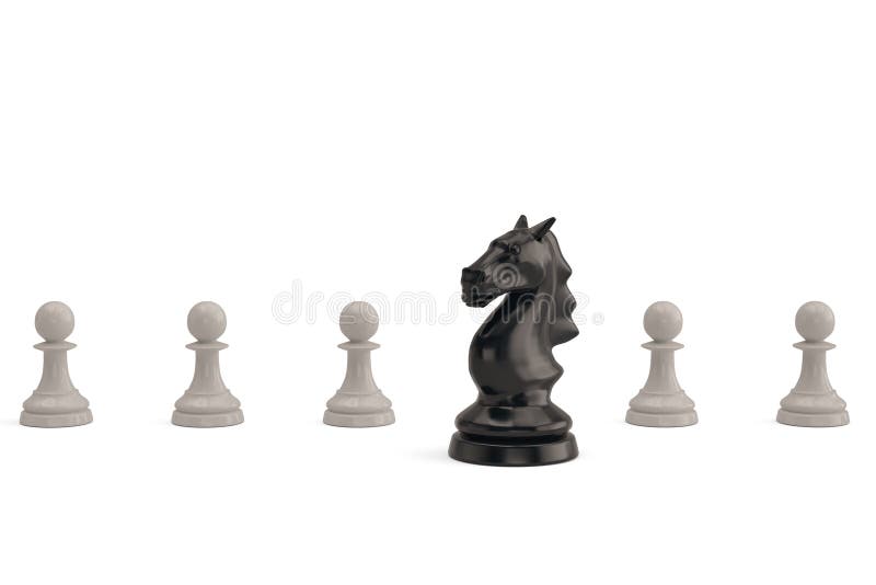 Knight and Pawns Chess Piece on White Background.3D Illustration Stock ...