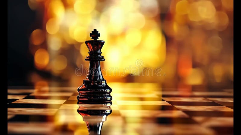 Knight Piece Reflection on Chessboard with Blurred Background Stock ...
