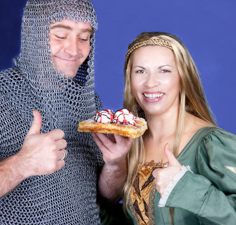 Knight Eating Waffle with Ice-cream Stock Photo - Image of frozen, cold ...