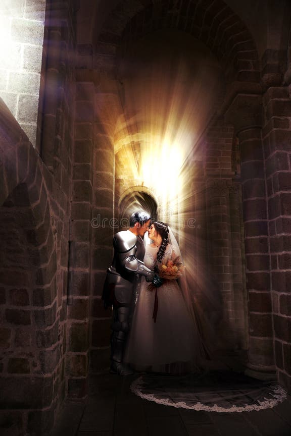 Knight and Princess Bride Inside the Castle Stock Illustration ...