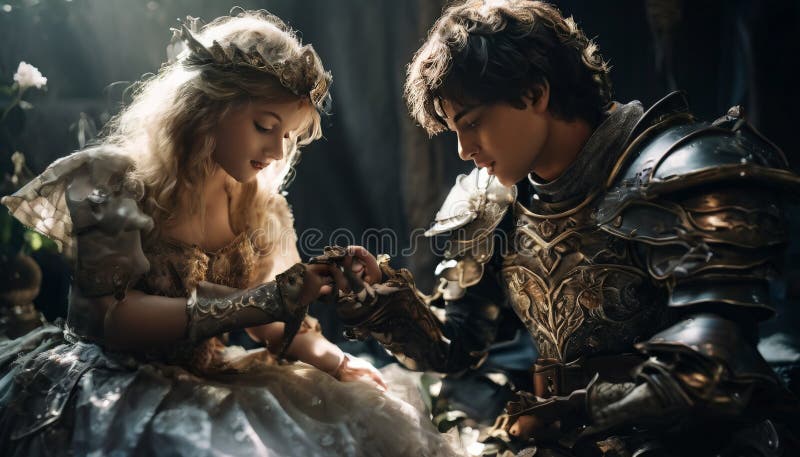 Knight and Princess Exchanging Vows in Medieval Setting Stock Photo ...