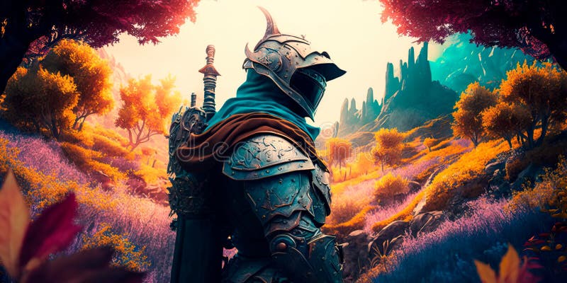 Knight on a Quest through a Fantastical Landscape Generative AI Stock ...