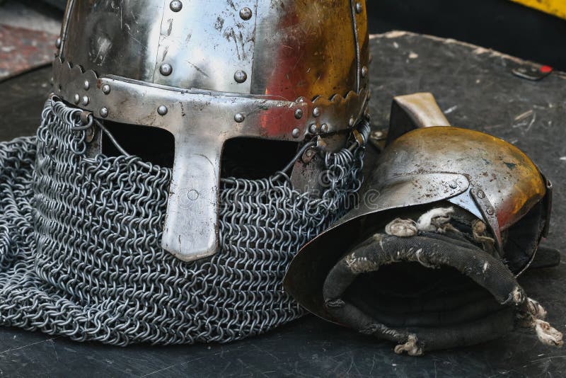 Knight`s Armor Close-up, Helmet and Gloves Stock Image - Image of ...