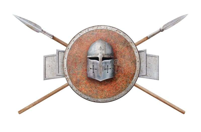Knight S Helmet Red Shield and Two Spears on White Stock Illustration ...