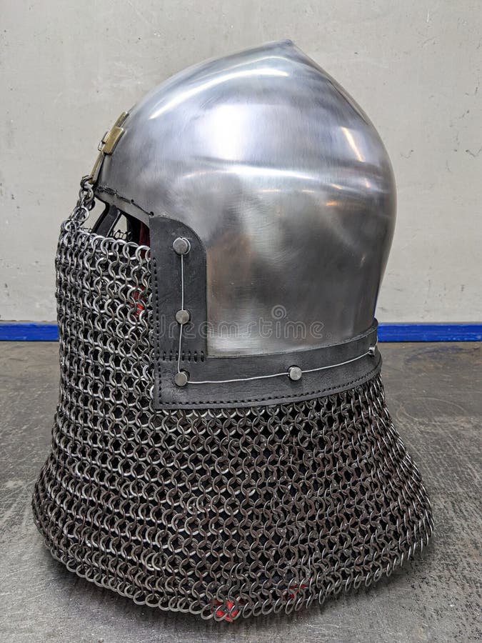Knight S Metal Helmet with Aventail Chain Mail. Stock Photo - Image of ...