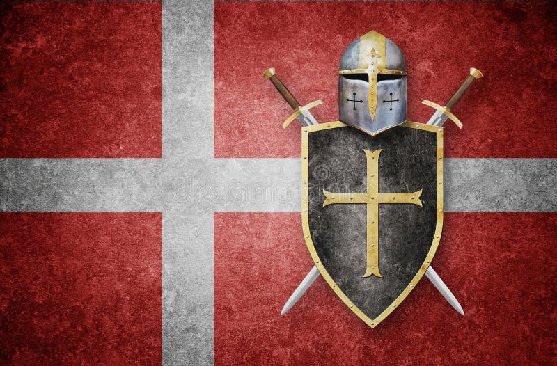 Knight S Weapon Decorated with Gold on Danish Flag Background Stock ...
