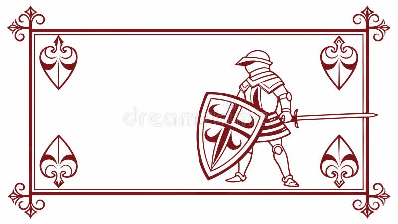 Knight with Shield Frame - Medieval Character Border Design, Vector ...