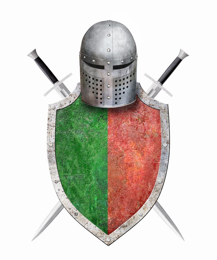 Knight Shield Helmet and Two Swords on White Stock Illustration ...