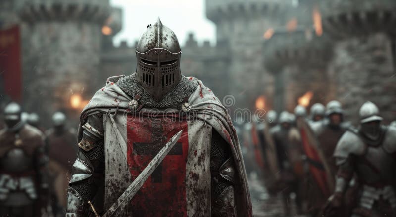 Knight Standing in a Castle with Other Knights Stock Illustration ...