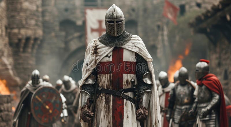 Knight Standing in a Castle with Other Knights Stock Illustration ...