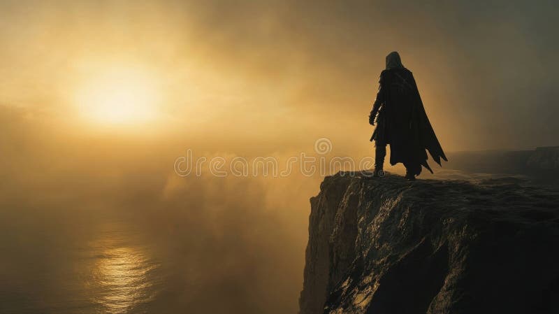 Knight Standing at the Edge of a Cliff Gazing at the Horizon Stock ...
