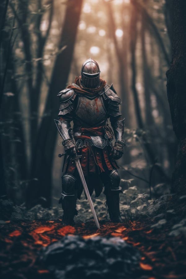 A Knight Standing in the Woods with a Sword. Generative AI Image. Stock ...