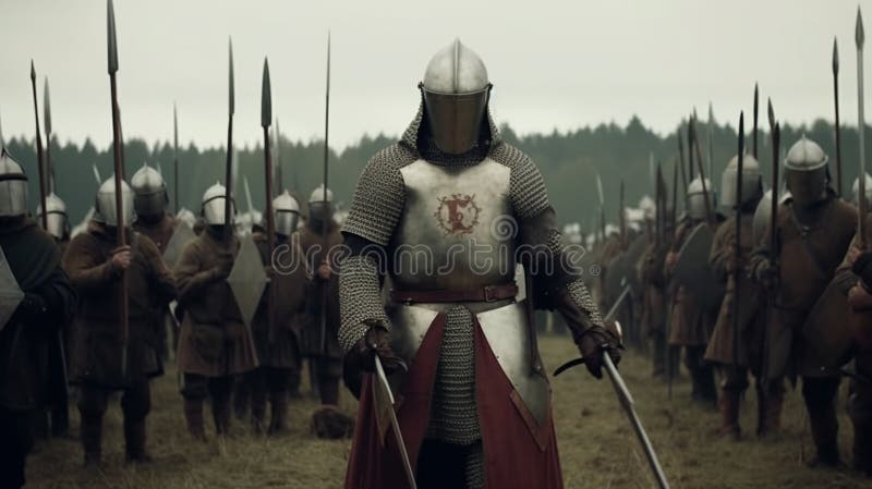 The Knight Stood in Front of a Large Group of Soldiers Stock ...