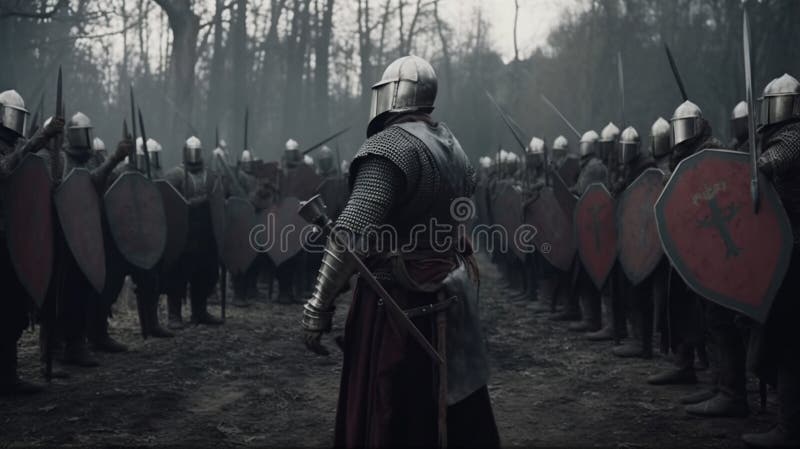 The Knight Stood in Front of a Large Group of Soldiers Stock ...