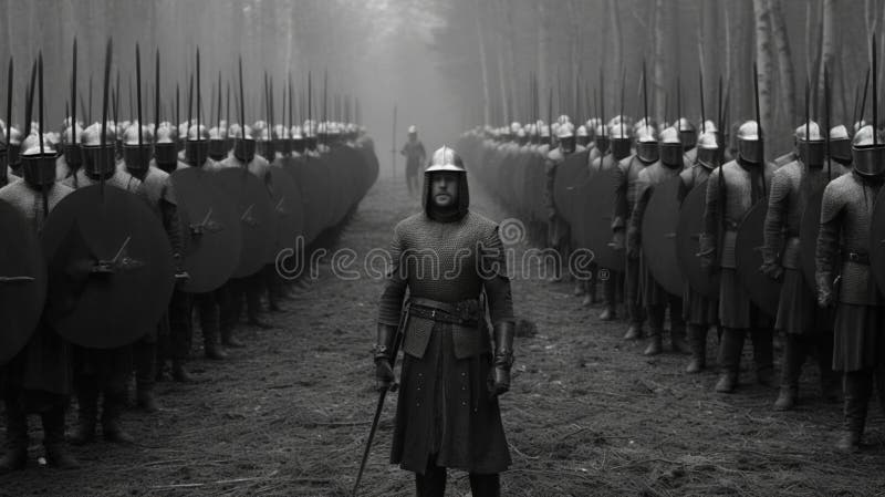 The Knight Stood in Front of a Large Group of Soldiers Stock ...