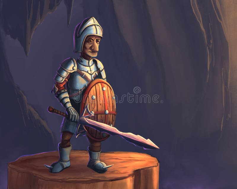 Knight with the Sword in a Cave Stock Illustration - Illustration of ...