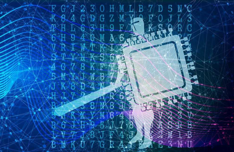 Knight with Sword and Microchip Shaped Shield. Cyber Security Design ...