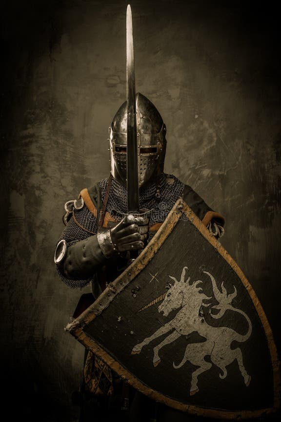 Knight with Sword and Shield Stock Photo - Image of gray, gold: 29479824