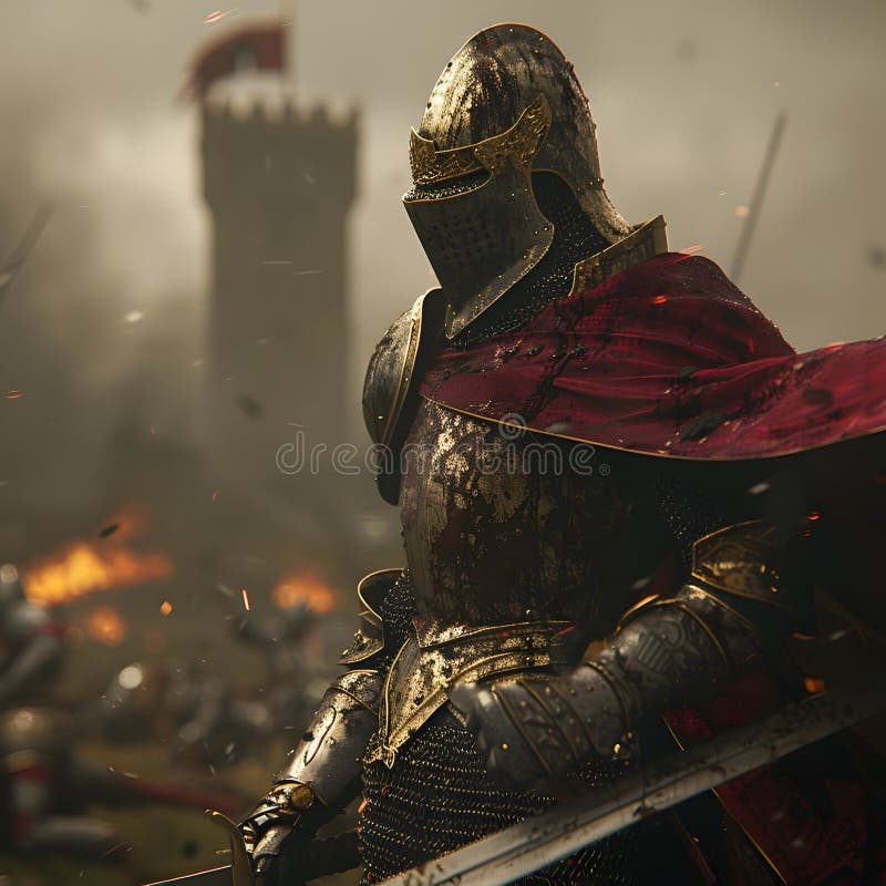 Knight Warrior with an Armor on the Battlefield Stock Illustration ...