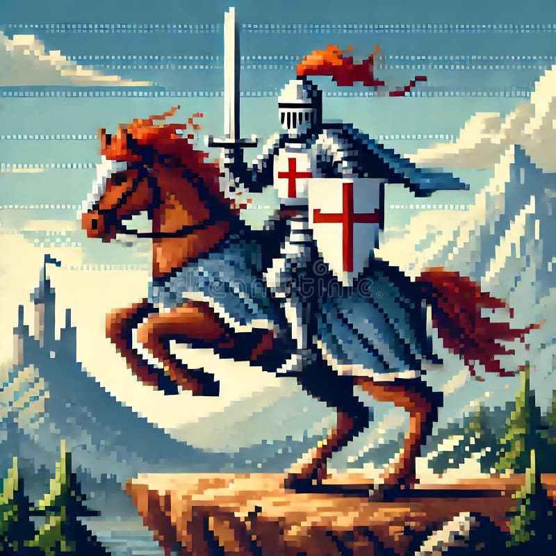 Knight Warrior Illustrator Design Riding a Horse,pixel Art Stock ...