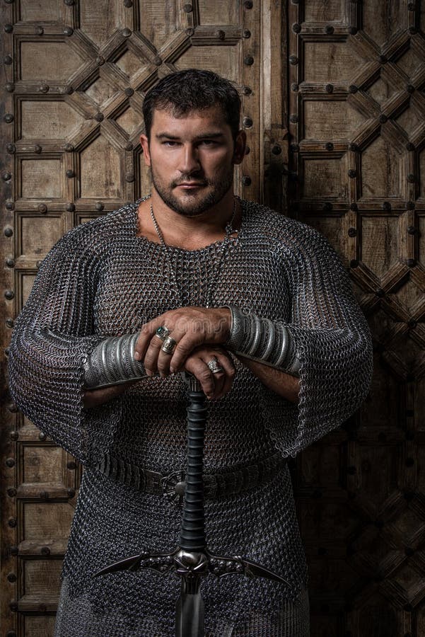 Knight wearing chain mail stock photo. Image of outside - 46645868