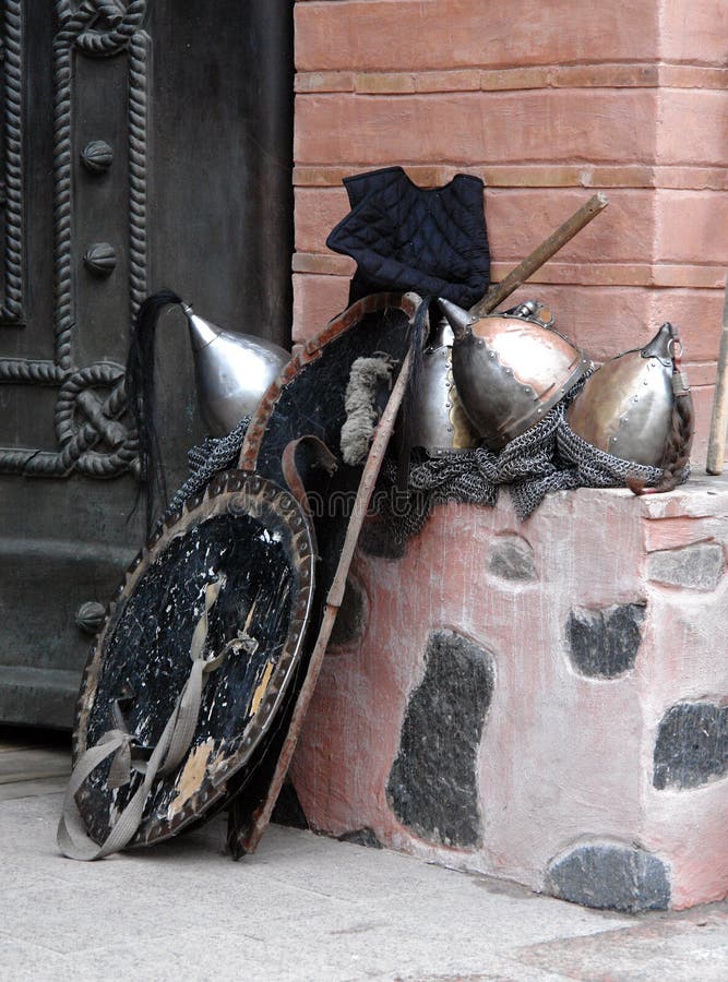 Knightly armor on the door stock photo. Image of lock - 35846458