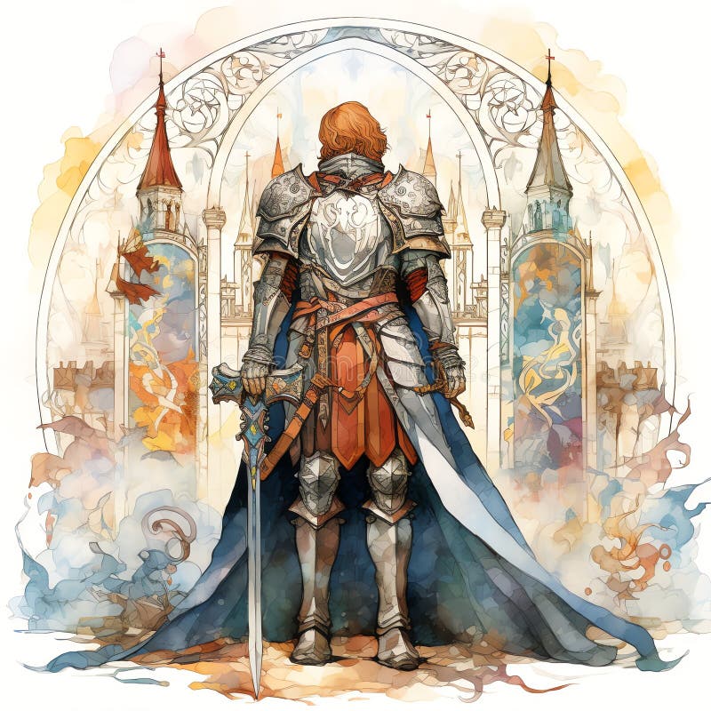 Knightly Oath Medieval Watercolor Fantasy Stock Illustration ...