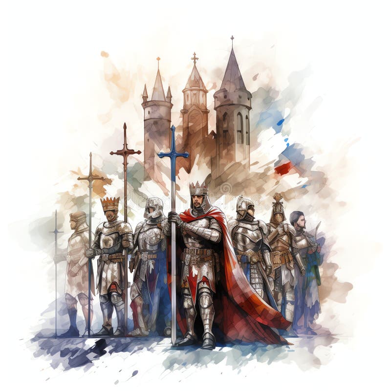 Knightly Oath Medieval Watercolor Fantasy Stock Illustration ...