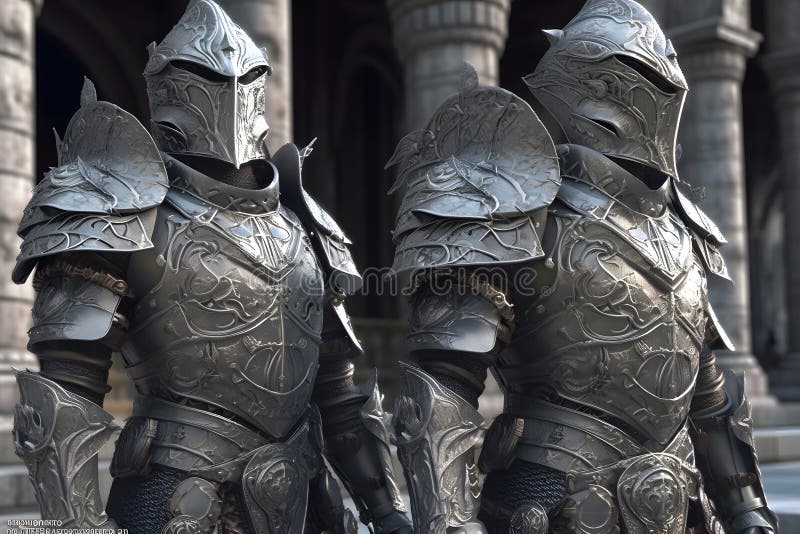 Knights in Armor at the Castle. Medieval Warrior Stock Illustration ...