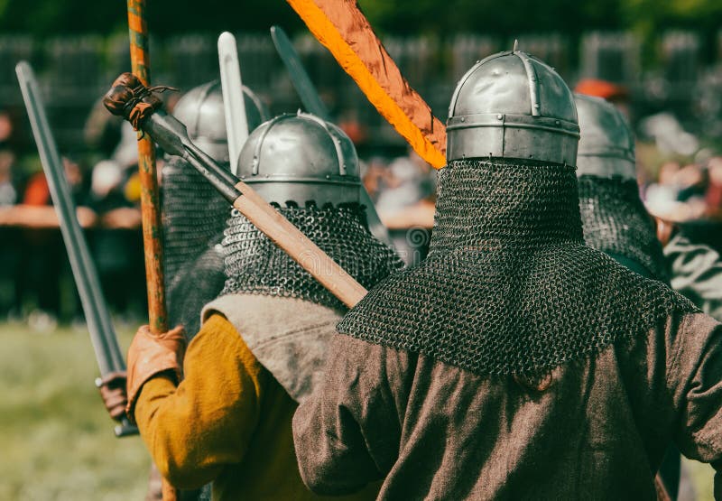 Knights in Armor with Weapons at War Stock Image - Image of sword ...