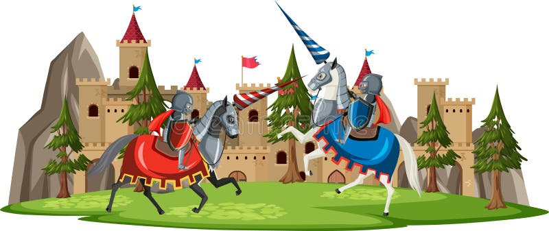 Knights Fight in Front of the Castle Stock Vector - Illustration of ...