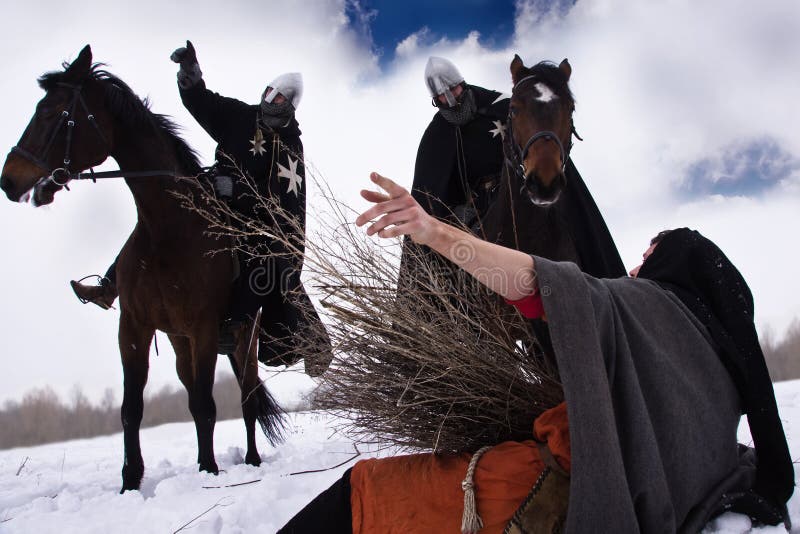 Knights Hospitaller and the Peasant Stock Image - Image of firewood ...