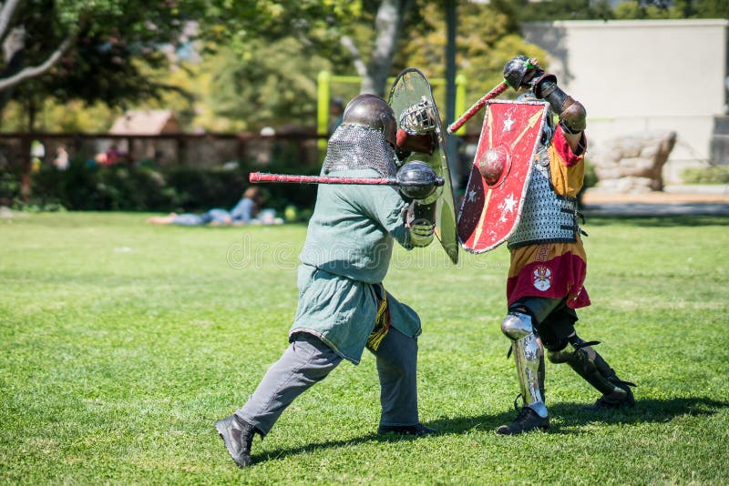 Knights Sword Fighting stock photo. Image of shield - 120743288