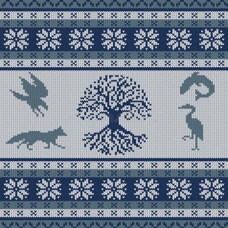 Knit Seamless Woolen Ornament with Celtic Totem Animals and the Tree of ...