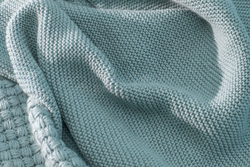 Knit Texture of Blue Green Color Wool Knitted Fabric with Pattern ...