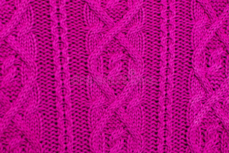 Knit Texture of Pink Wool Knitted Fabric with Cable Pattern As ...