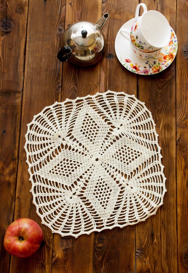 Knited Openwork Crochet Doily Stock Photo - Image of coffee, delicate ...