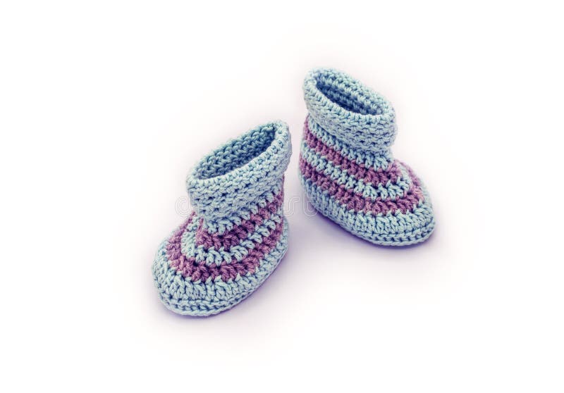 Knitted Baby Booties on White Stock Photo - Image of booties, pair ...