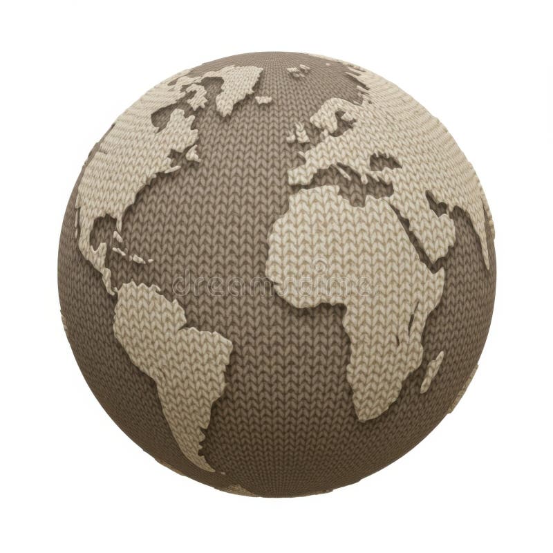 Knitted Beige Globe with Detailed World Map Stock Illustration ...