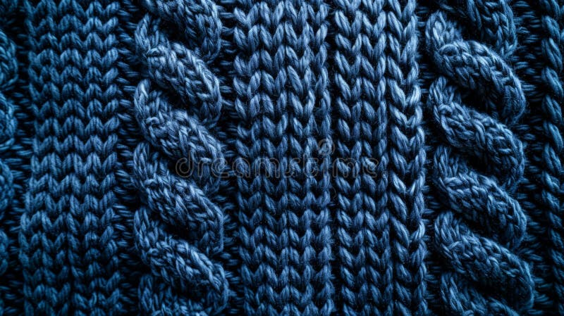 A Close Up of a Knitted Blue Blanket with a Black Background Stock ...