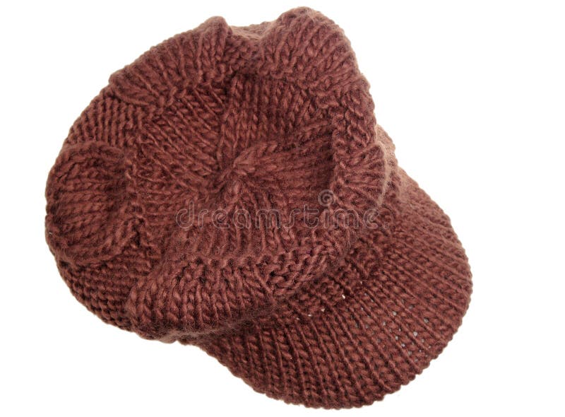 Knitted Brown Cap on a White Background Stock Image - Image of viscous ...